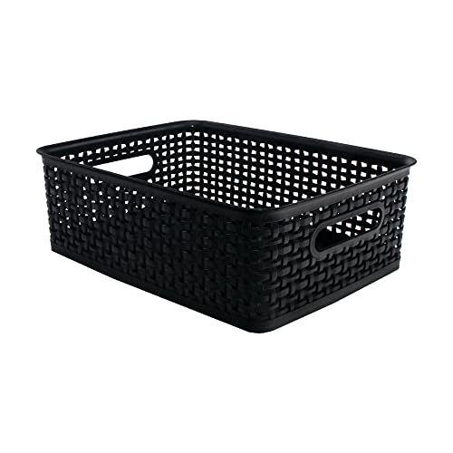 Advantus Weave Design Plastic Medium Bin, 13.75"L by 10.5"W by 4.625"H, Black