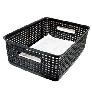 Advantus Weave Design Plastic Medium Bin, 13.75"L by 10.5"W by 4.625"H, Black