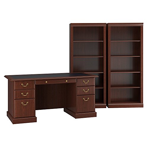 Saratoga Executive Desk and Two 5 Shelf Bookcases in Harvest Cherry