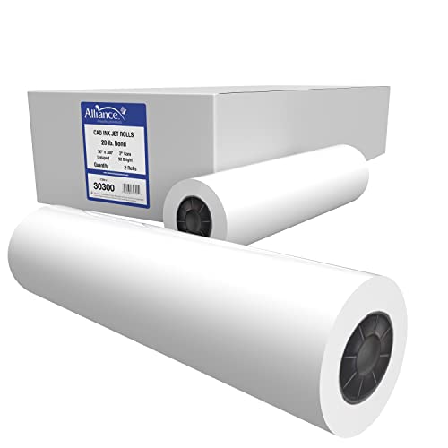 Alliance Wide Format Paper Rolls CAD Bond 30" Widths (2 Rolls, 30 In x 300 Ft | 2" Core)