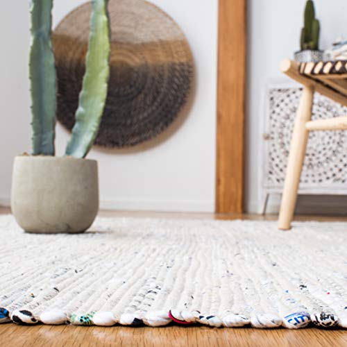 SAFAVIEH Rag Rug Collection Area Rug - 6' x 9', Ivory & Multi, Handmade Boho Stripe Cotton, Ideal for High Traffic Areas in Living Room, Bedroom (RAR121G)