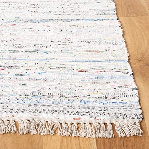 SAFAVIEH Rag Rug Collection Area Rug - 6' x 9', Ivory & Multi, Handmade Boho Stripe Cotton, Ideal for High Traffic Areas in Living Room, Bedroom (RAR121G)