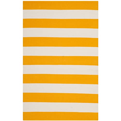 SAFAVIEH Montauk Collection Accent Rug - 2'6" x 4', Yellow & Ivory, Handmade Flat Weave Boho Farmhouse Cotton Stripe, Ideal for High Traffic Areas in Entryway, Living Room, Bedroom (MTK712A)