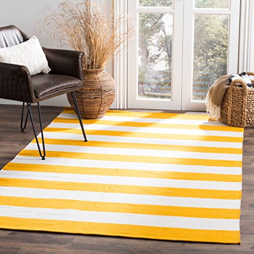 SAFAVIEH Montauk Collection Accent Rug - 2'6" x 4', Yellow & Ivory, Handmade Flat Weave Boho Farmhouse Cotton Stripe, Ideal for High Traffic Areas in Entryway, Living Room, Bedroom (MTK712A)