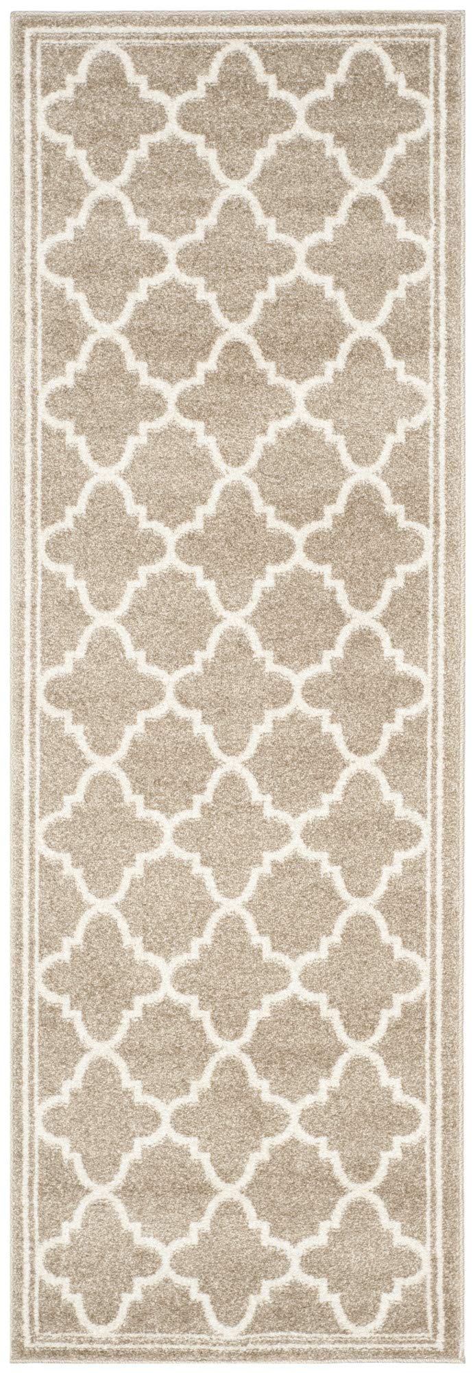 SAFAVIEH Amherst Collection Runner Rug - 2'3" x 7', Wheat & Beige, Moroccan Trellis Design, Non-Shedding & Easy Care, Ideal for High Traffic Areas in Living Room, Bedroom (AMT422S)