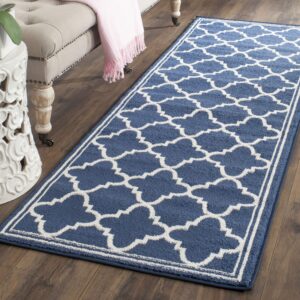 SAFAVIEH Amherst Collection Runner Rug - 2'3" x 7', Wheat & Beige, Moroccan Trellis Design, Non-Shedding & Easy Care, Ideal for High Traffic Areas in Living Room, Bedroom (AMT422S)