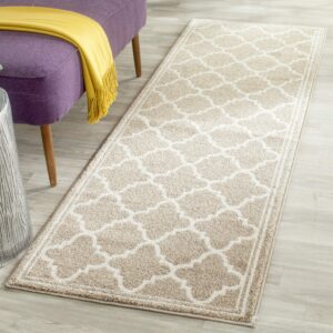 SAFAVIEH Amherst Collection Runner Rug - 2'3" x 7', Wheat & Beige, Moroccan Trellis Design, Non-Shedding & Easy Care, Ideal for High Traffic Areas in Living Room, Bedroom (AMT422S)