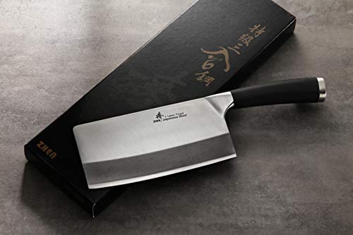 ZHEN Japanese VG-10 3-Layer Forged High Carbon Stainless Steel Medium Duty Cleaver Chef Butcher Chopping Knife (Bone Chopper), 6.5-inch, TPR Handle