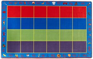 kidcarpet.com abc rainbow seating classroom rug with 24 seats, 7'6" x 12' rectangle