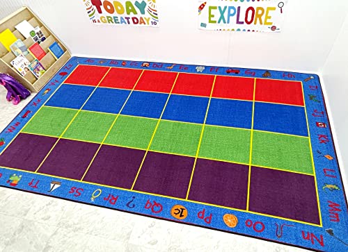 KidCarpet.com ABC Rainbow Seating Classroom Rug with 24 Seats, 7'6" x 12' Rectangle