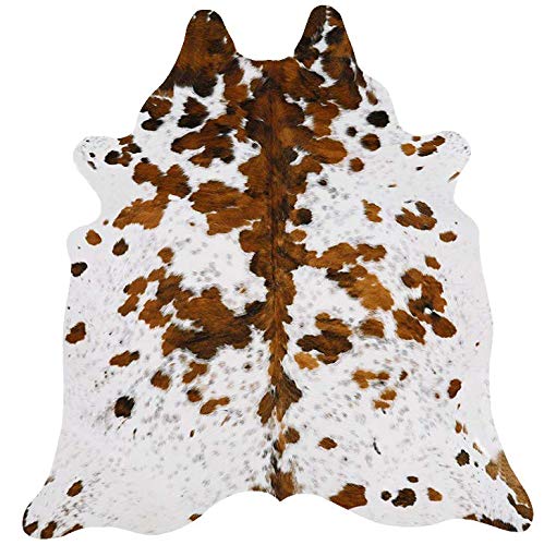 ecowhides White Tricolor Brazilian Cowhide Area Rug, Cowskin Leather Hide for Home Living Room (XL) 7 x 6 ft