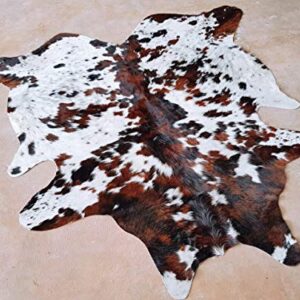 ecowhides White Tricolor Brazilian Cowhide Area Rug, Cowskin Leather Hide for Home Living Room (XL) 7 x 6 ft