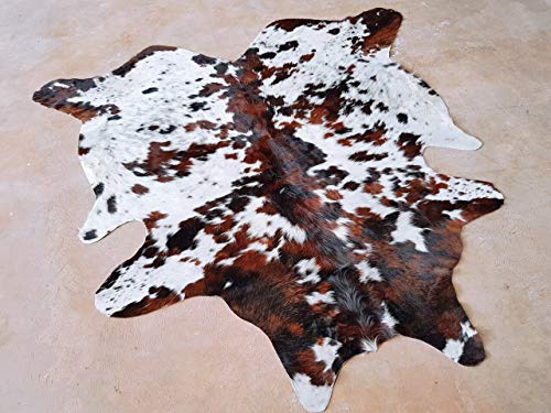 ecowhides White Tricolor Brazilian Cowhide Area Rug, Cowskin Leather Hide for Home Living Room (XL) 7 x 6 ft