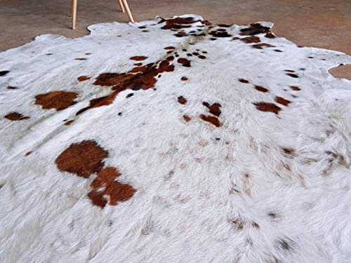 ecowhides White Tricolor Brazilian Cowhide Area Rug, Cowskin Leather Hide for Home Living Room (XL) 7 x 6 ft