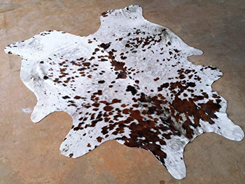 ecowhides White Tricolor Brazilian Cowhide Area Rug, Cowskin Leather Hide for Home Living Room (XL) 7 x 6 ft