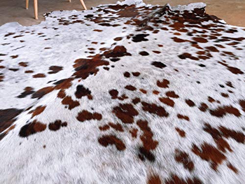 ecowhides White Tricolor Brazilian Cowhide Area Rug, Cowskin Leather Hide for Home Living Room (XL) 7 x 6 ft