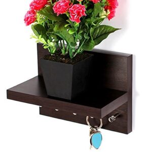 bluewud skywood wall mounted key holder/key rack hooks with decor shelf (wenge, 5 keys, with shelf)