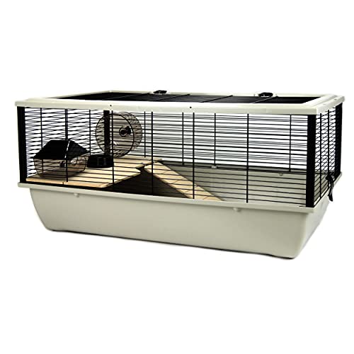 Little Friends Grosvenor Rat and Hamster Cage with Wooden Shelf and Ladder, Large, 77 x 47 x 36 cm, Silver/ Black