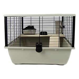 Little Friends Grosvenor Rat and Hamster Cage with Wooden Shelf and Ladder, Large, 77 x 47 x 36 cm, Silver/ Black