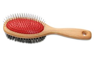 mars professional 1" pin and bristle mane and tail brush for horses, stainless steel, nylon bristle, wooden handle, made in germany