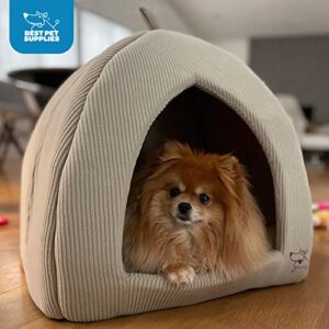 Pet Tent-Soft Bed for Dog and Cat by Best Pet Supplies - Beige Corduroy, 16" x 16" x H:14"