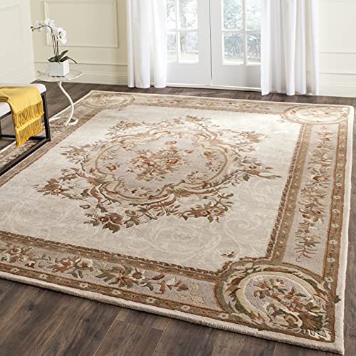 SAFAVIEH Empire Collection 9'6" x 13'6" Ivory / Light Grey EM414C Handmade Traditional European Premium Wool Area Rug