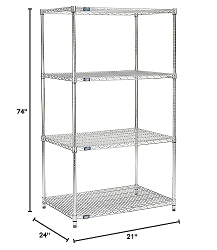 Nexel 21" x 24" x 74", 4 Tier Adjustable Wire Shelving Unit, NSF Listed Commercial Storage Rack, Chrome Finish, leveling feet