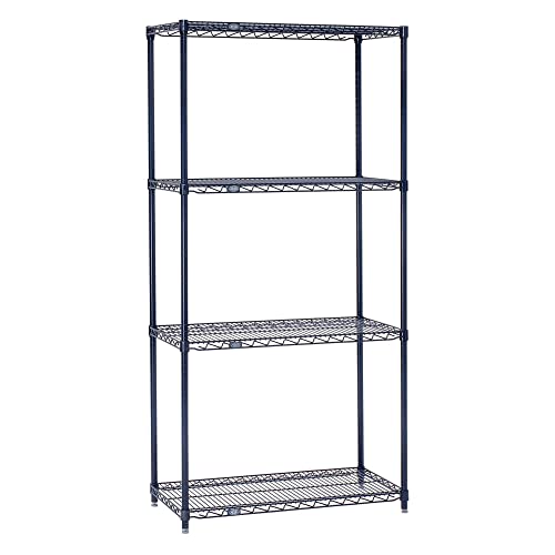 Nexel 24608N Wire Starter Shelving Unit with 4 Shelves, 60" Length x 24" Width x 86" Height, Nexelon Finish, Blue Epoxy