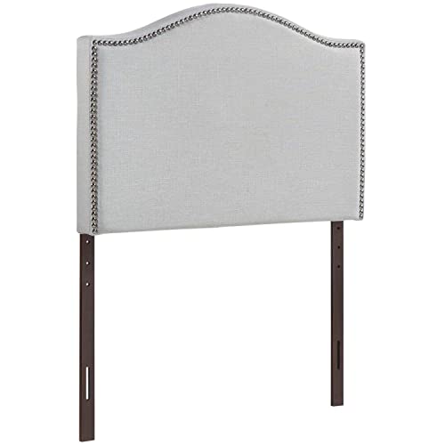 Modway Curl Linen Fabric Upholstered Twin Headboard with Nailhead Trim and Curved Shape, Sky Gray