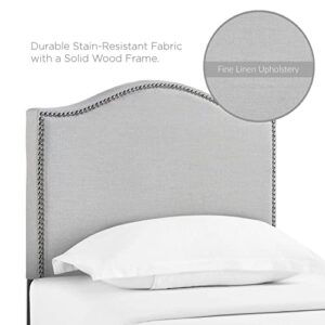 Modway Curl Linen Fabric Upholstered Twin Headboard with Nailhead Trim and Curved Shape, Sky Gray