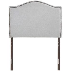 Modway Curl Linen Fabric Upholstered Twin Headboard with Nailhead Trim and Curved Shape, Sky Gray