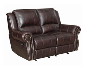 coaster furniture sir rawlinson glider loveseat with nailhead studs dark brown 650162