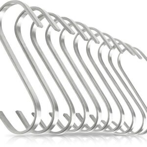 Pro Chef Kitchen Tools Flat Hanging Hooks - Pot Racks S Hook 10 Pack Set - Hang Display Jewelry - Metal Utility Hooks for Outdoor Storage Organization - Butcher Meat Hangers for Bacon Sausage Smokers