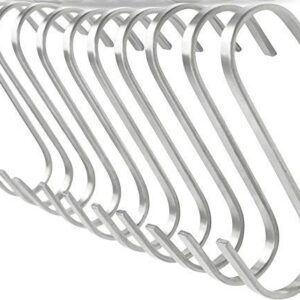 Pro Chef Kitchen Tools Flat Hanging Hooks - Pot Racks S Hook 10 Pack Set - Hang Display Jewelry - Metal Utility Hooks for Outdoor Storage Organization - Butcher Meat Hangers for Bacon Sausage Smokers