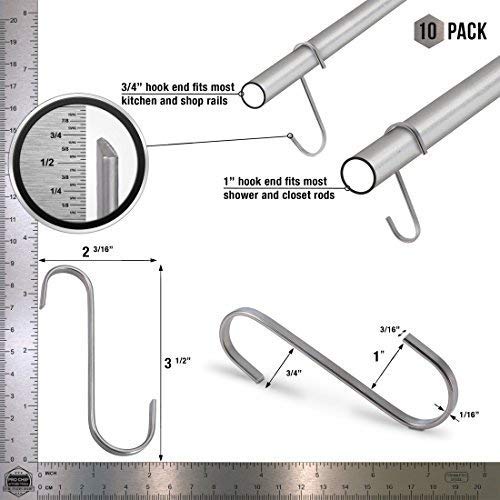 Pro Chef Kitchen Tools Flat Hanging Hooks - Pot Racks S Hook 10 Pack Set - Hang Display Jewelry - Metal Utility Hooks for Outdoor Storage Organization - Butcher Meat Hangers for Bacon Sausage Smokers