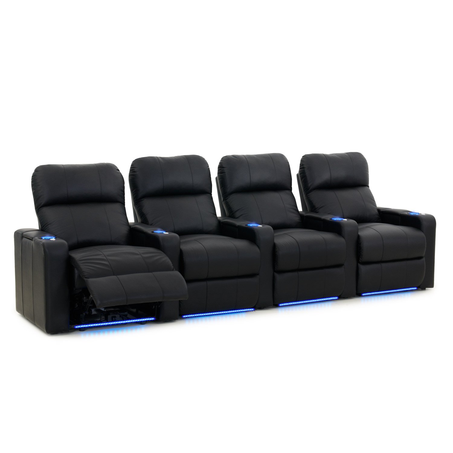 Octane Turbo XL700 Row of 4 Seats, Straight Row in Black Leather with Power Recline