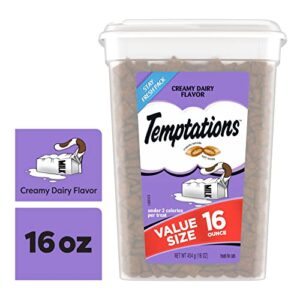 TEMPTATIONS Classic Crunchy and Soft Cat Treats Creamy Dairy Flavor, 16 oz. Tub