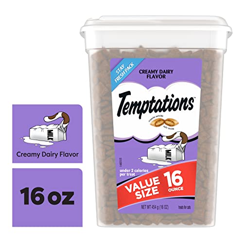 TEMPTATIONS Classic Crunchy and Soft Cat Treats Creamy Dairy Flavor, 16 oz. Tub