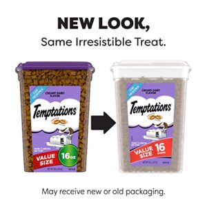 TEMPTATIONS Classic Crunchy and Soft Cat Treats Creamy Dairy Flavor, 16 oz. Tub