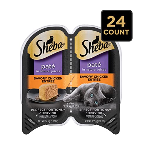 SHEBA PERFECT PORTIONS Paté Adult Wet Cat Food Trays (24 Count, 48 Servings), Savory Chicken Entrée, Easy Peel Twin-Pack Trays