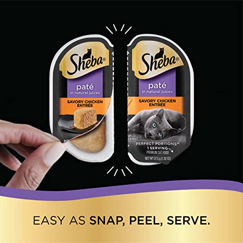 SHEBA PERFECT PORTIONS Paté Adult Wet Cat Food Trays (24 Count, 48 Servings), Savory Chicken Entrée, Easy Peel Twin-Pack Trays