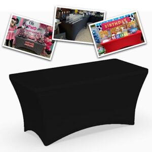 YOUR CHAIR COVERS - 6 ft Rectangular Fitted Spandex Tablecloths, Stretch Elastic Table Cover for Patio, Party, Birthday, Vendor, DJ, Massage Table - Black