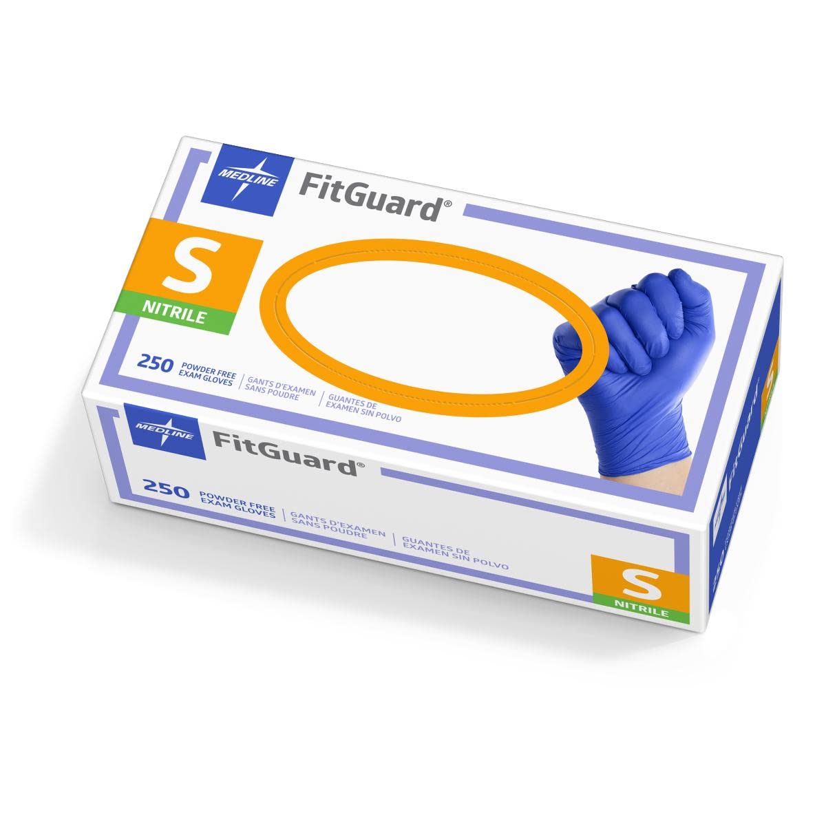 Medline FitGuard Powder-Free Nitrile Dark Blue Exam Gloves, Size Small, Box of 250