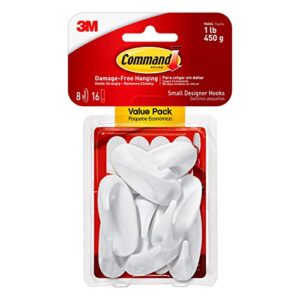 command 17082-8es designer hooks, small, white, 8 piece