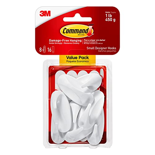 Command 17082-8ES Designer Hooks, Small, White, 8 Piece