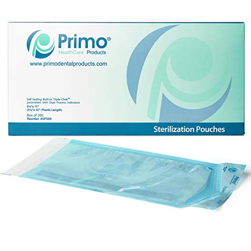 Primo Dental Products SP500 Self Seal Sterilization Pouches -Autoclave Sterilizer Bags for Dental Tools -Sterilization Bags for Nail Technicians & Tattoo Artists -Size: 5.25 by 10 Inches -Pack of 200