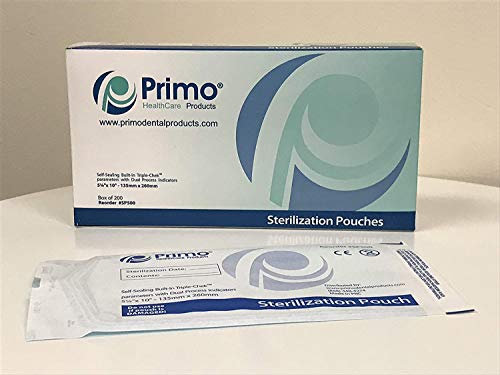 Primo Dental Products SP500 Self Seal Sterilization Pouches -Autoclave Sterilizer Bags for Dental Tools -Sterilization Bags for Nail Technicians & Tattoo Artists -Size: 5.25 by 10 Inches -Pack of 200