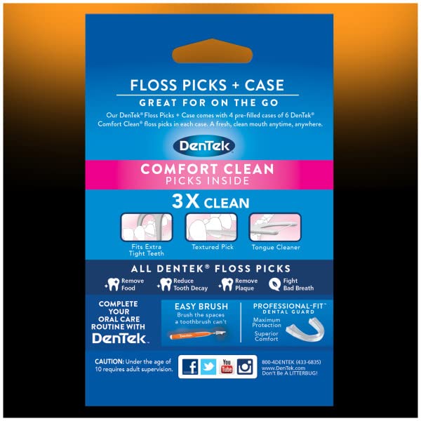 DenTek Floss Picks & Travel Case for On-the-Go, 4 Travel Cases with 6 Floss Picks Each, (Pack of 1)