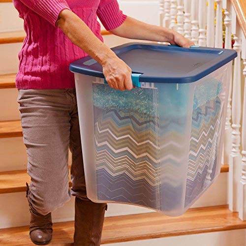 Sterilite® 104 Qt./26 Gal. Latching Storage Bin with Clear Base - True Blue