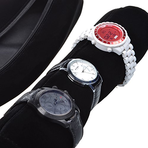 Cosmos ® Black Color Velvet Watch and Bracelet Travel Storage Roll Bag with Black Removable Tube Velvet holder